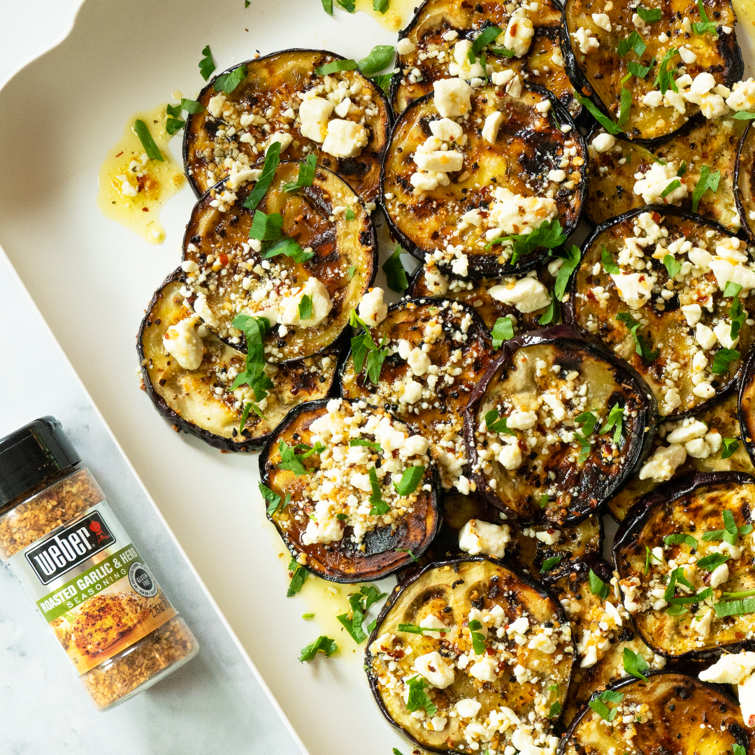 Garlic Herb Grilled Eggplant with Feta - Weber Seasonings